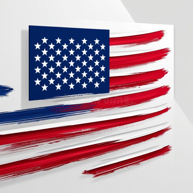 Stylized American Flag with Bold Stripes, Blue Rectangle, White Stars ...