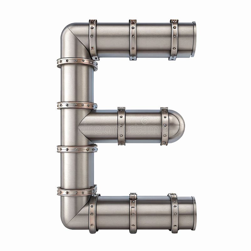 Stylized Metallic Pipe Letter E in Three Dimensional Design with ...