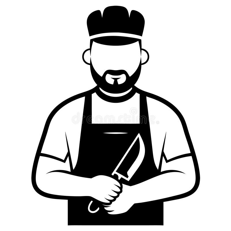 Butcher Chef Vector Illustration with Knife and Beard Stock ...