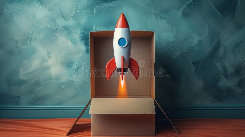 Surprise Launch: Rocket Packed and Ready in a Box Stock Illustration ...