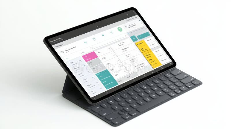 A Sleek Tablet on a Stand Showcases a Modern Digital Interface. the ...