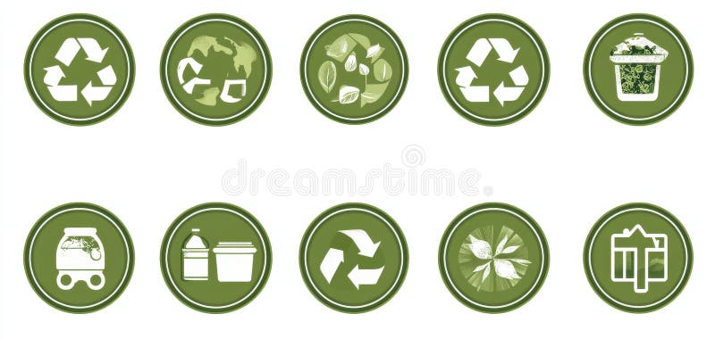 An Array of Green Circular Icons Representing Recycling, Sustainability ...