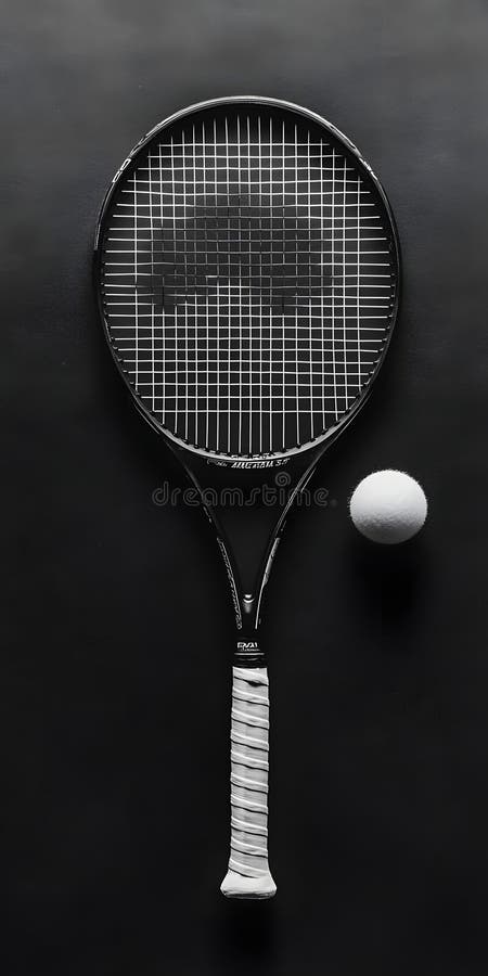Tennis Racket and Ball on Black Background Stock Illustration ...