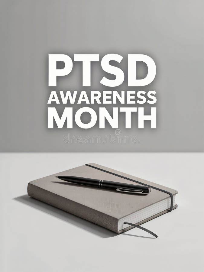 PTSD Awareness Month Graphic with Journal and Pen on Desk Stock Photo ...