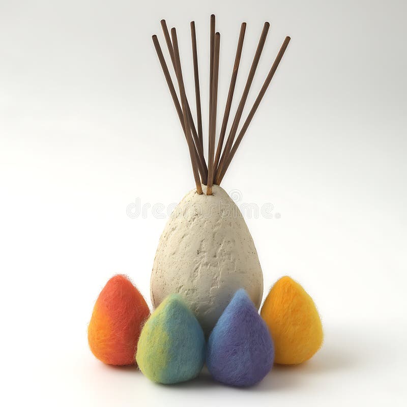 Colorful Felted Teardrop Shapes Surrounding a Textured Aromatic ...