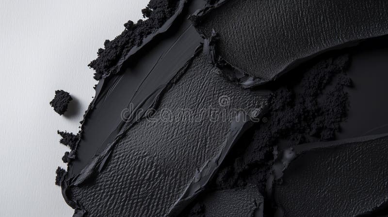 Thick Black Paint Layers with Textured Details on a White Canvas Stock ...