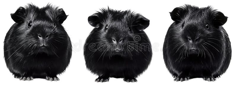 Three Black Guinea Pigs Isolated on White Stock Image - Illustration of ...