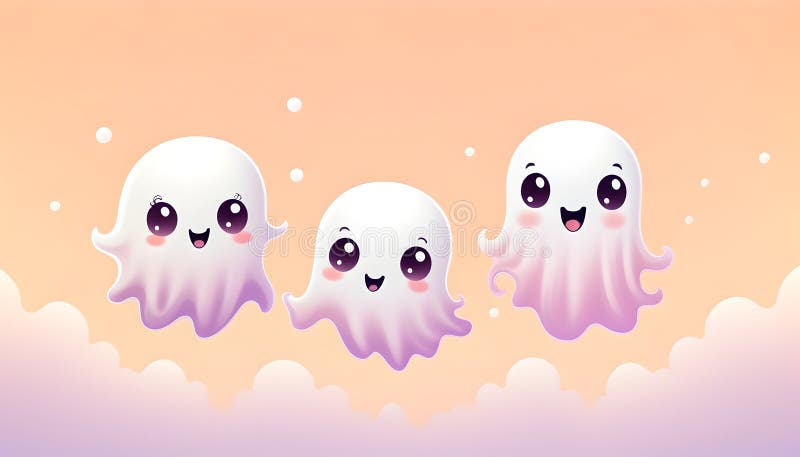 Adorable Ghost Trio Floating on a Pastel, Cheerful Background Stock ...