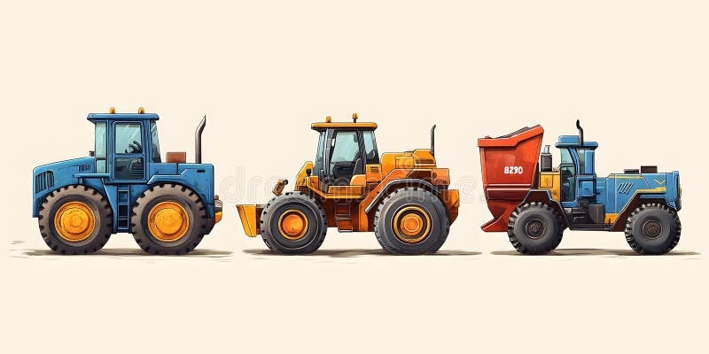 Three Different Types of Tractors Side by Side Stock Illustration ...