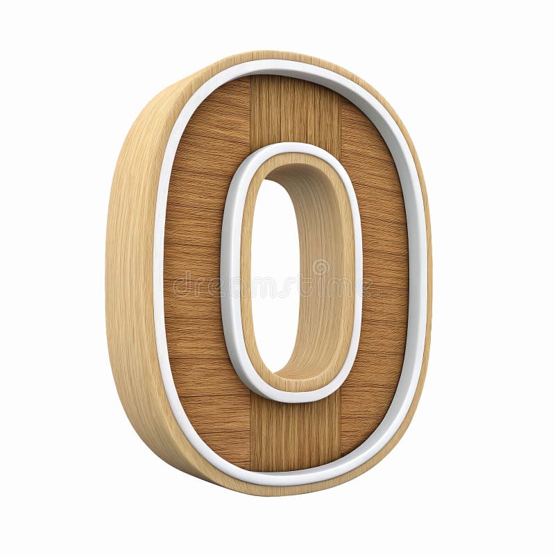 Three Dimensional Number Zero with Wood Texture and White Outline on ...