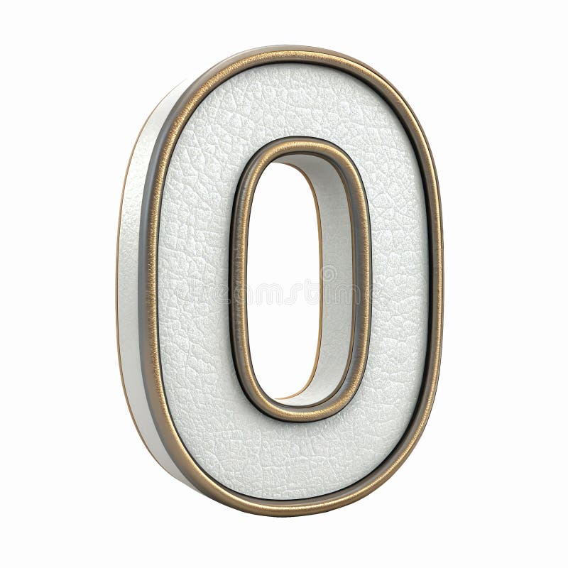 Three Dimensional Number Zero in White Leather Texture with Gold Trim ...
