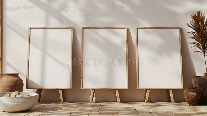 Empty Wooden Frames in Sunlit Room - Generative AI Stock Illustration ...