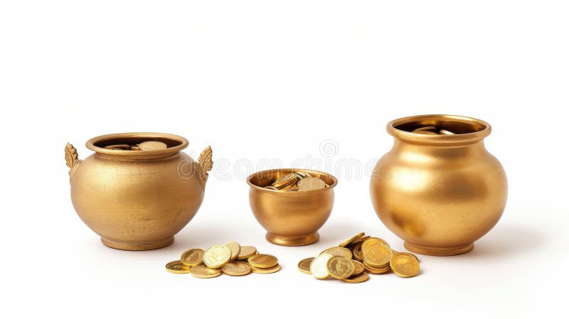 Golden Pots with Coins, Generative AI Stock Photo - Image of goldcoin ...