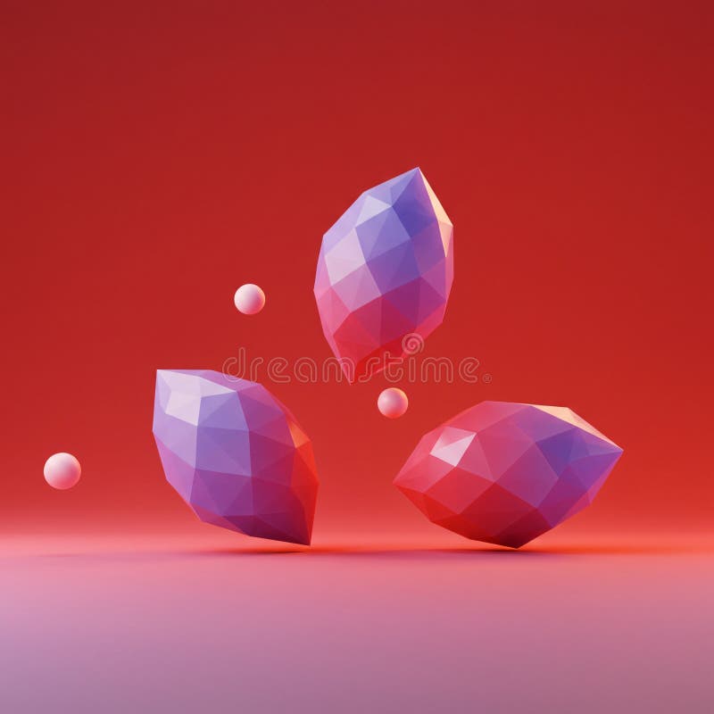 Abstract Low Poly Gem Cluster on Red - Generated Using Ai Stock ...