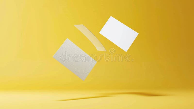 Floating Papers Against Yellow Background, Generative AI Stock Image ...