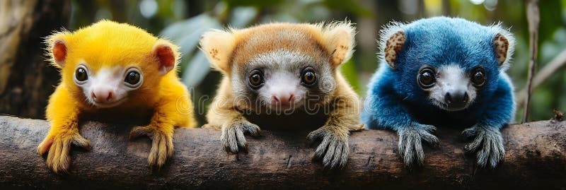 Three Colorful Primates on Branch Stock Illustration - Illustration of ...