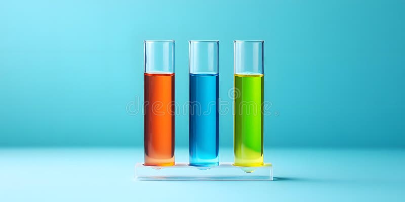 Colored Liquids in Test Tubes on Reflective Surface Stock Illustration ...