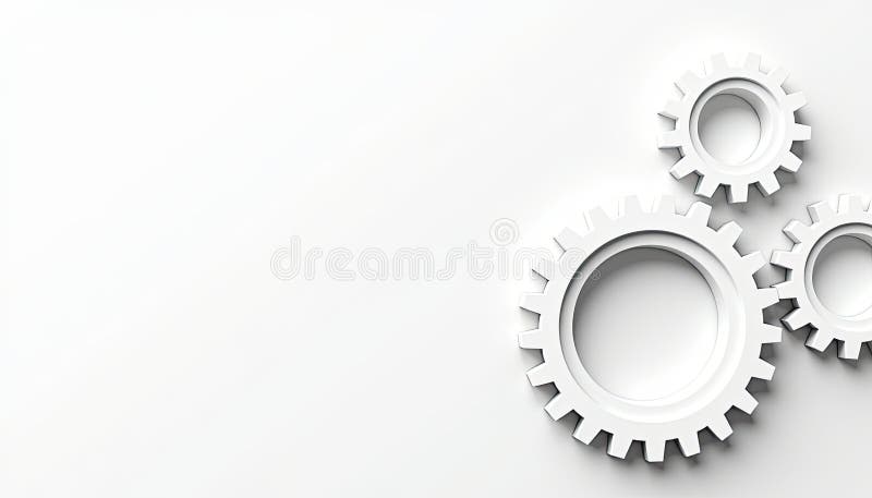 Three Interlocking White Gears on a Minimalist White Background ...