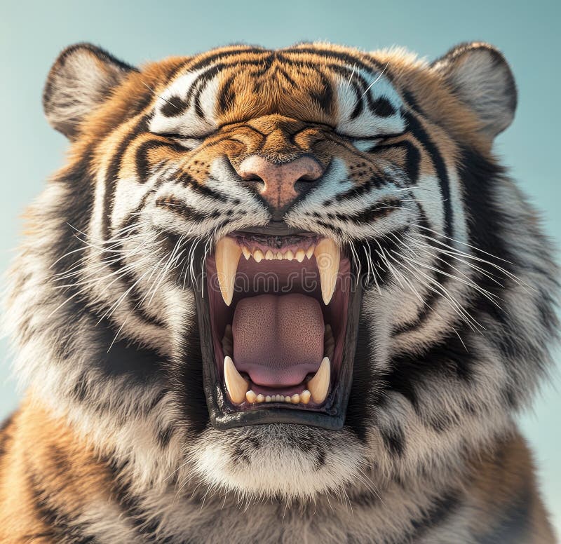 The Image Features a Tiger S Head in Isolation, Its Fierce Roar Implied by Bared Teeth, As the ...