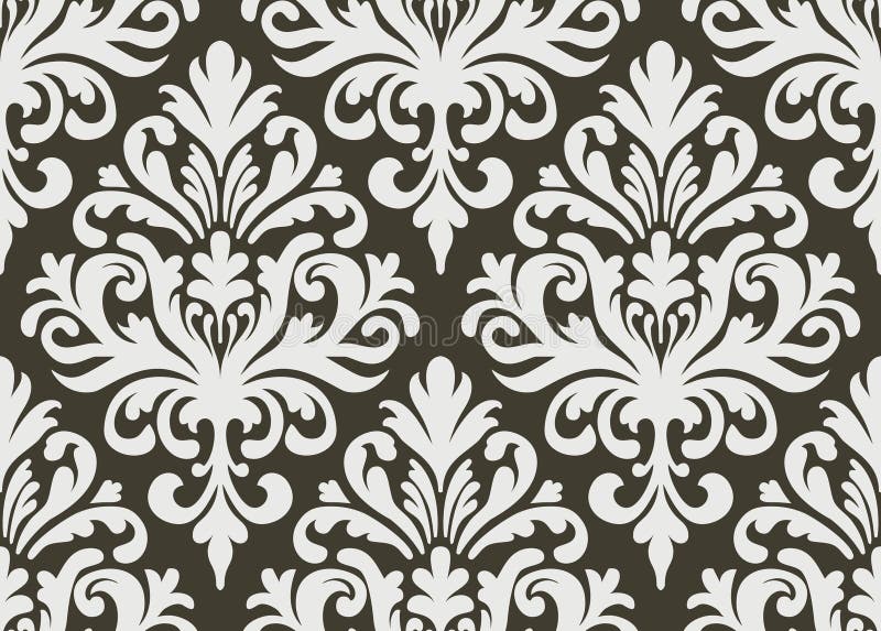 Classic Black and White Damask Pattern with Intricate Floral Motifs ...