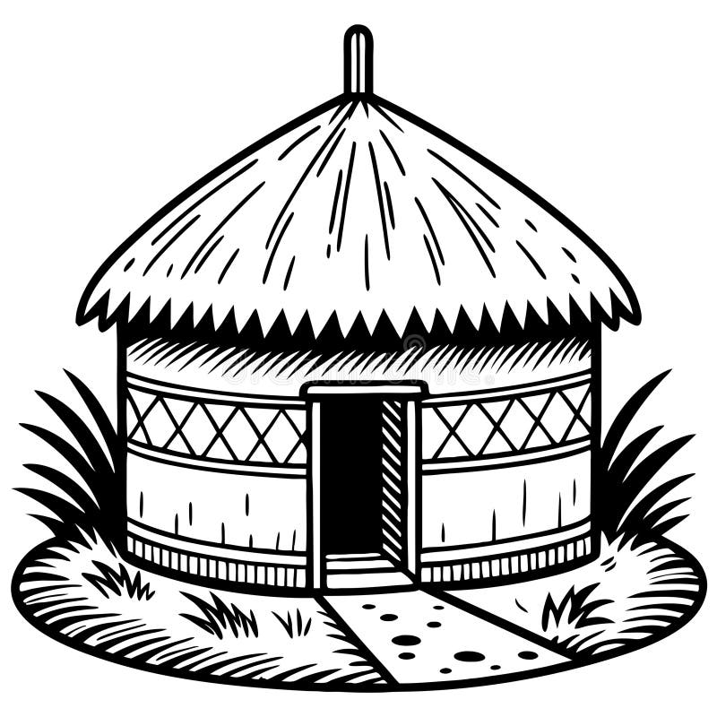 Traditional Thatched Hut with Unique Design Surrounded by Lush Grass ...