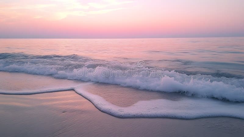 Tranquil Sunset Over the Ocean with Dusty Pink Waves Stock Illustration ...