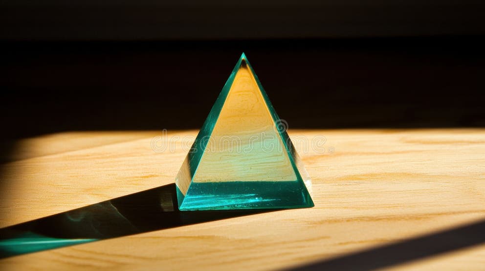A Triangular Glass Sculpture with a Gradient of Blue and Yellow Hues ...