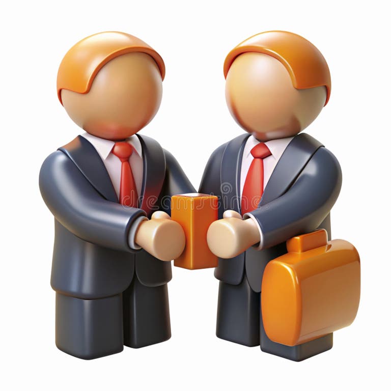 Two Business Figures Exchanging Gift in Suits with Briefcase and Red ...