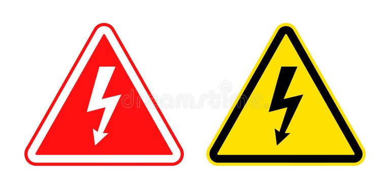 High Voltage Danger Warning Signs: Red and Yellow Triangles Stock ...