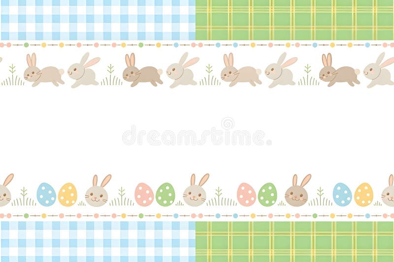 Cute Running Bunnies and Colorful Easter Eggs Borders with Plaid ...