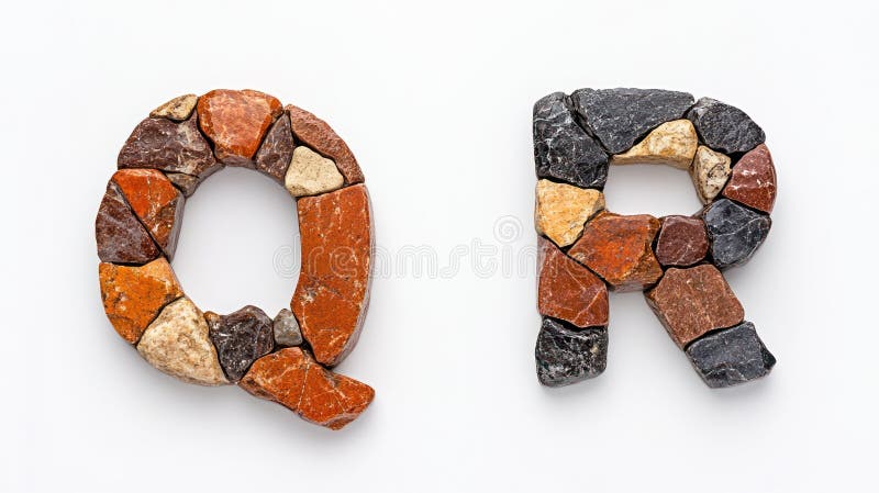 Isolated Stone Letters Q and R on White Background for Typography and ...