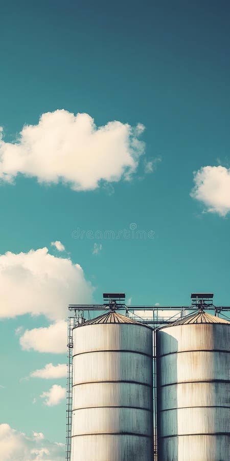 Cylindrical Storage Tanks Against Blue Sky Stock Illustration ...