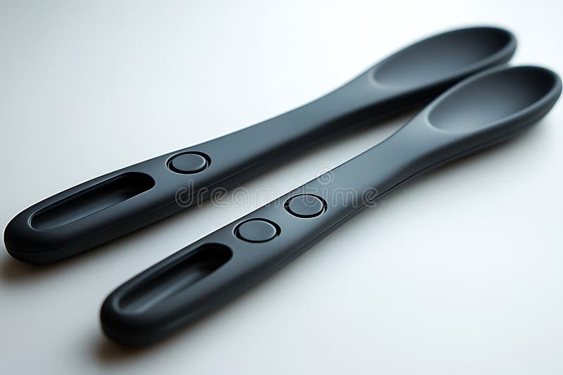 Two Matte Black Modern Spoons Laying on White Surface, Kitchenware ...
