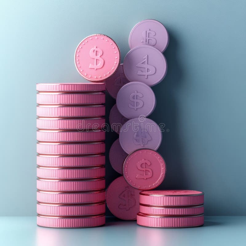 Pink Coin Stacks stock illustration. Illustration of transaction ...