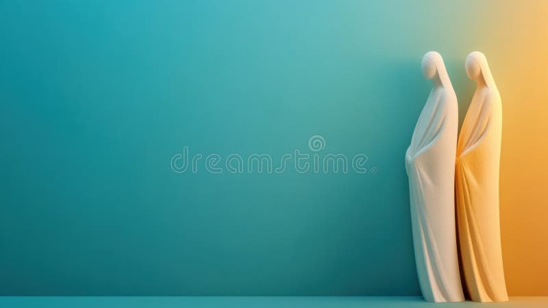 Two Abstract Figures Stand Against a Gradient Background, Evoking a ...