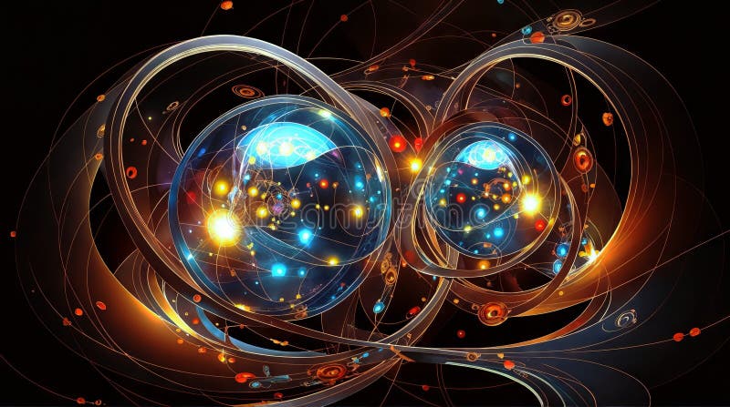 Translucent Blue and Golden Spheres Connected by a Graceful Swirling ...