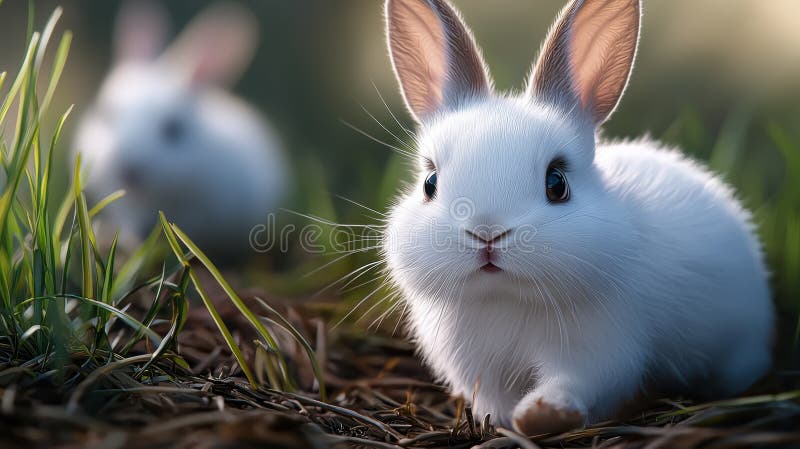 A White Rabbit with Pink Ears and a Pink Nose. Stock Image - Image of ...