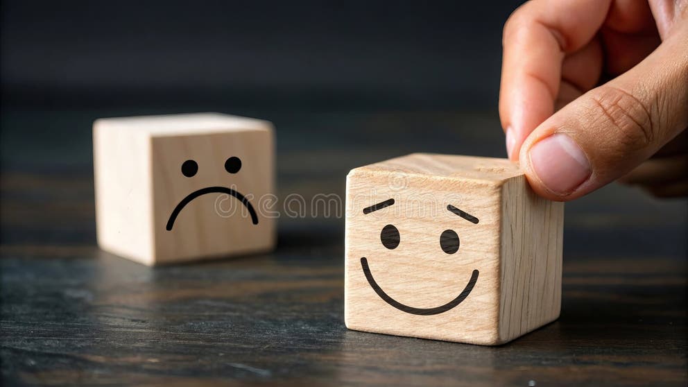 Positive and Negative Emotions Represented by Wooden Blocks. Stock ...
