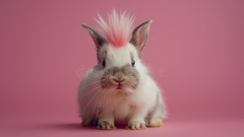 Punk Rock Easter Bunny with Mohawk on Pink Background Stock ...