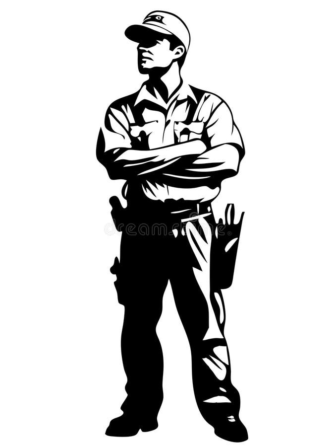 Vector Silhouette Construction Worker in Uniform with Tool Belt Stock ...