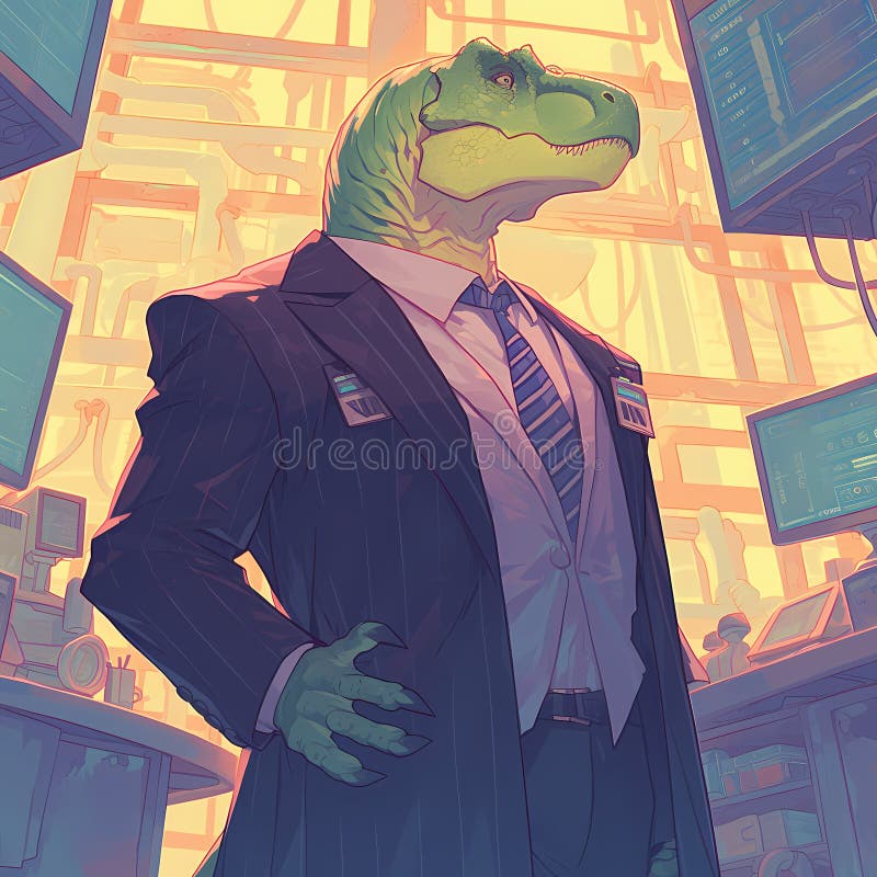 Intelligent Dinosaur Executive in High-Tech Office Stock Illustration ...