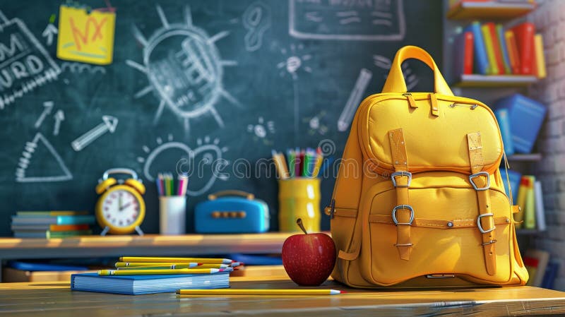 Back To School Classroom Scene with Yellow Backpack, Generative AI ...