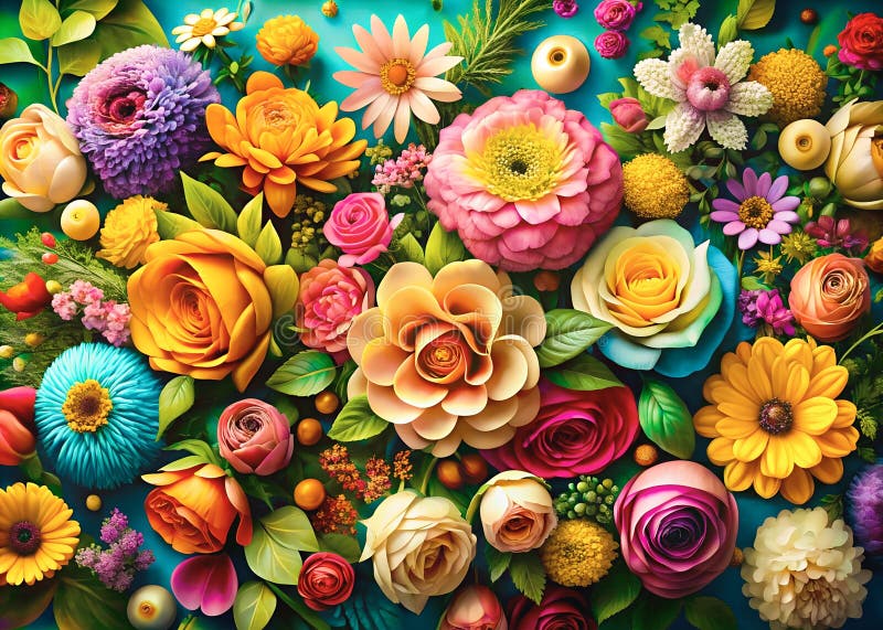Colorful Assortment of Various Flowers in Full Bloom. Stock ...