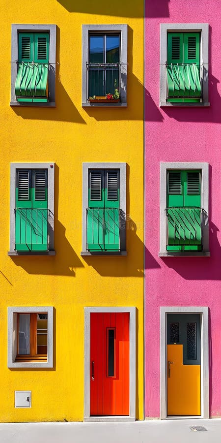 Vibrant Colorful Building with Distinctive Walls Stock Illustration ...