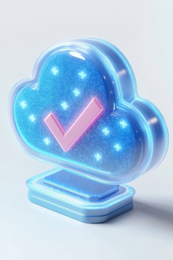 3D Isometric Cloud Icon with Blue and Pink Check Mark Design Stock ...