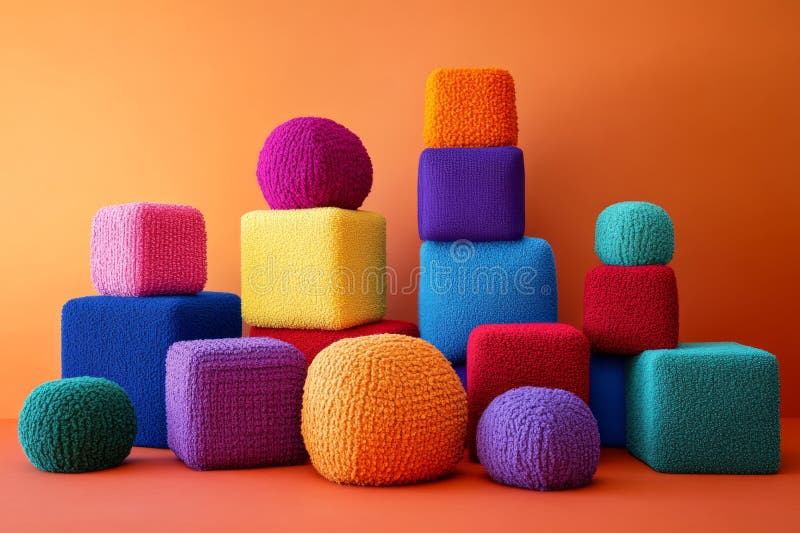 Colorful Cube Poufs Arrangement Stock Image - Image of cozy, poufs ...