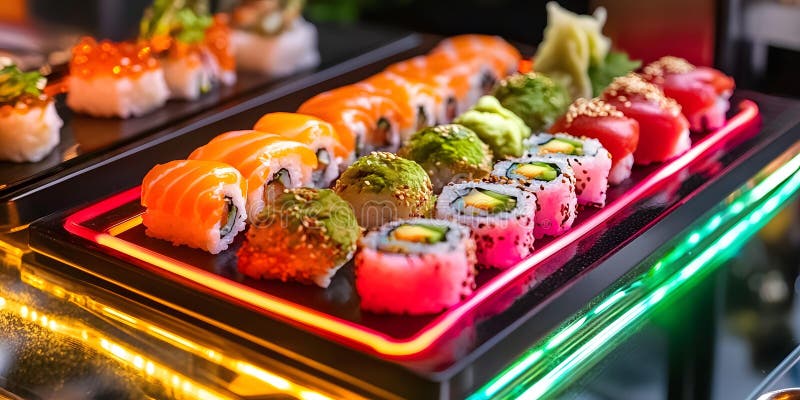 Vibrant Sushi Display on Sleek Plate Stock Illustration - Illustration ...
