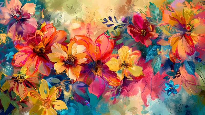 Vibrant Floral Burst Abstract Background with Colorful Flora and ...
