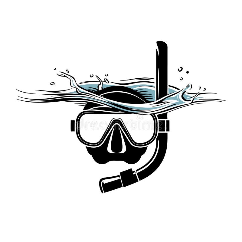 Diving Mask and Snorkel Surrounded by Water Splash Vector Illustration ...