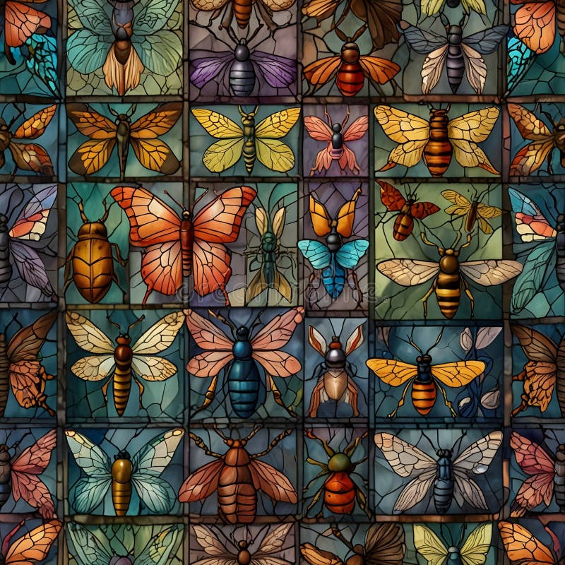 Stained Glass Insect Mosaic Stock Illustration - Illustration of ...